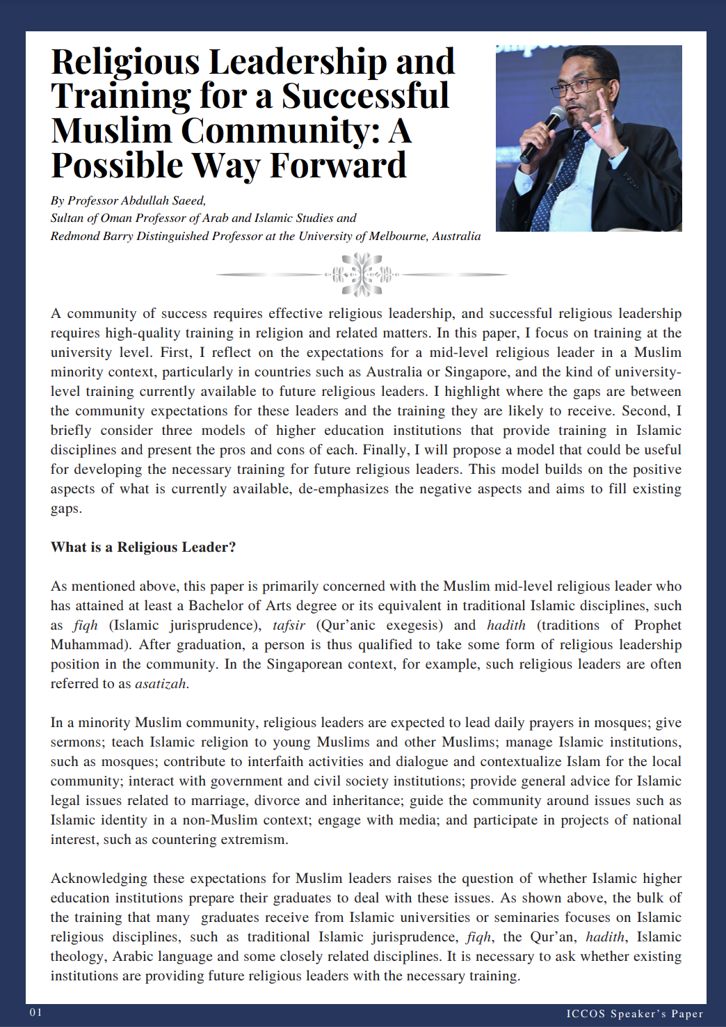 Professor Abdullah Saeed - Religious leadership and training for a ...